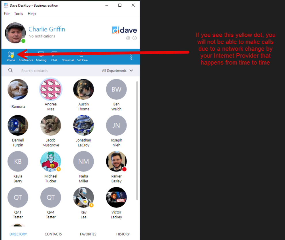 Can't make outbound calls from Dave Desktop